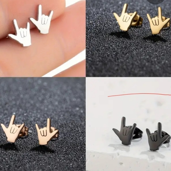 loveu | Jewelry | I Love You In Sign Language Stud Black Stained Steel ...